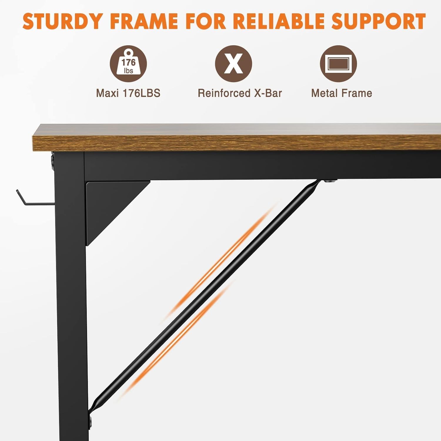 Sweetcrispy Computer Small Office Desk 32 Inch Student Kids Study Writing Work with Headphone Hooks & Storage Bag Modern Simple PC Home Bedroom Table, Rustic Brown