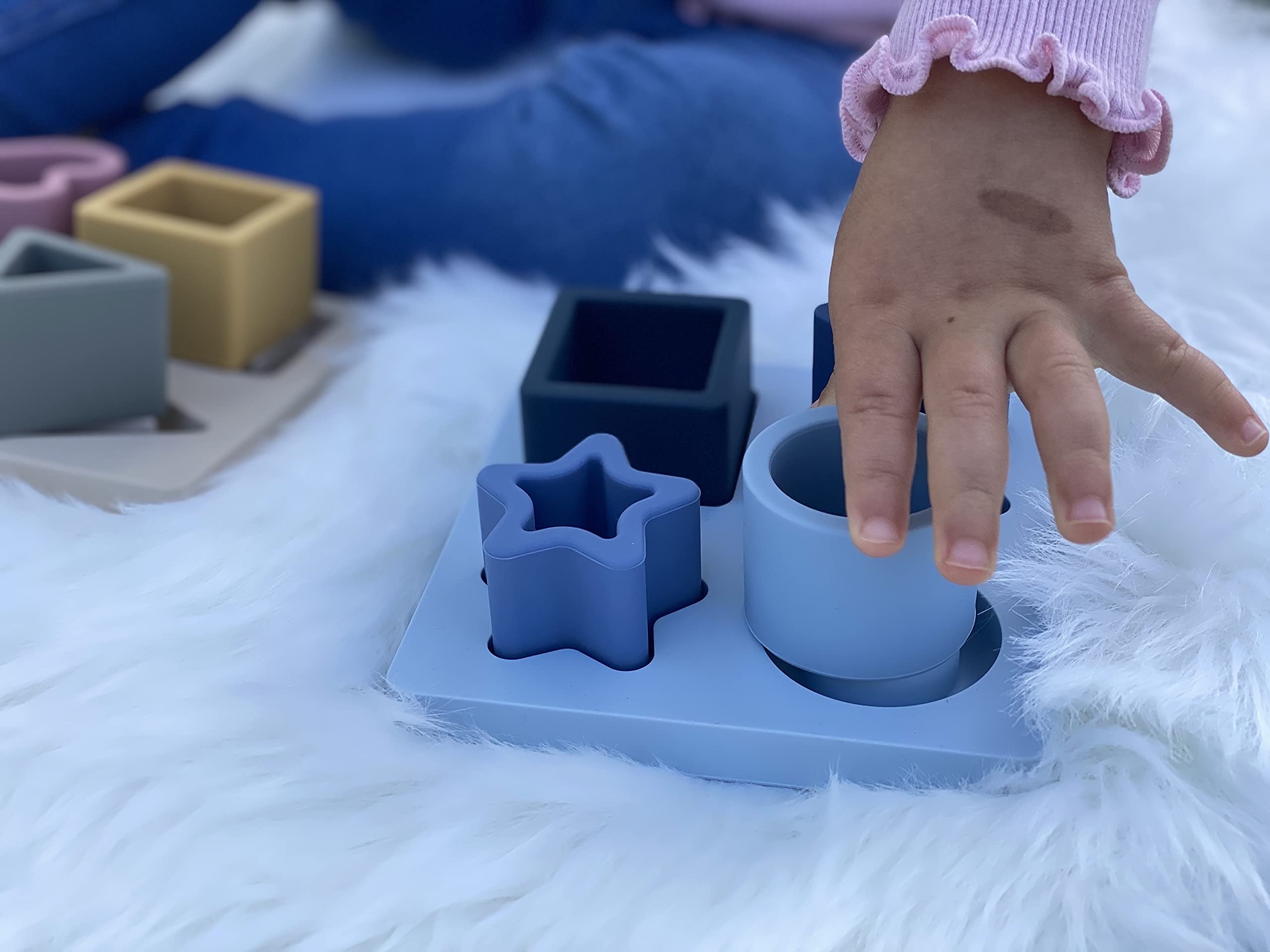 BraveJusticeKidsCo. Early Education Silicone Baby Puzzle | Stacking Building Blocks Toddler Toys (Blue)