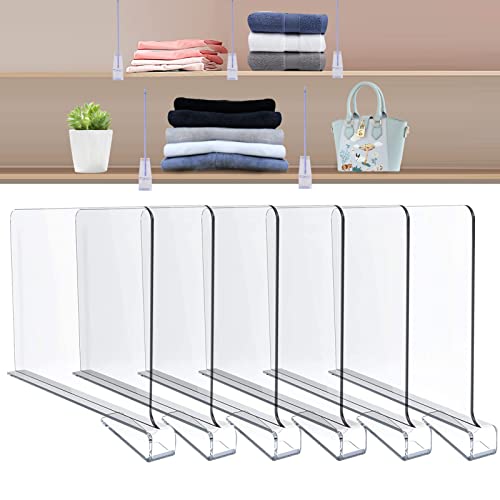 MIVERYEA Acrylic Shelf Dividers, Clear Shelf Divider for Closet Organization 6 Pack Plastic Shelve Divider for Clothes Purses Separators