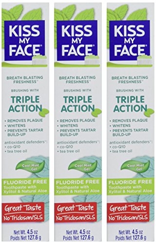 Kiss My Face Triple Action Gel Fluoride Free Toothpaste, 4.5 Ounce (Pack of 3)