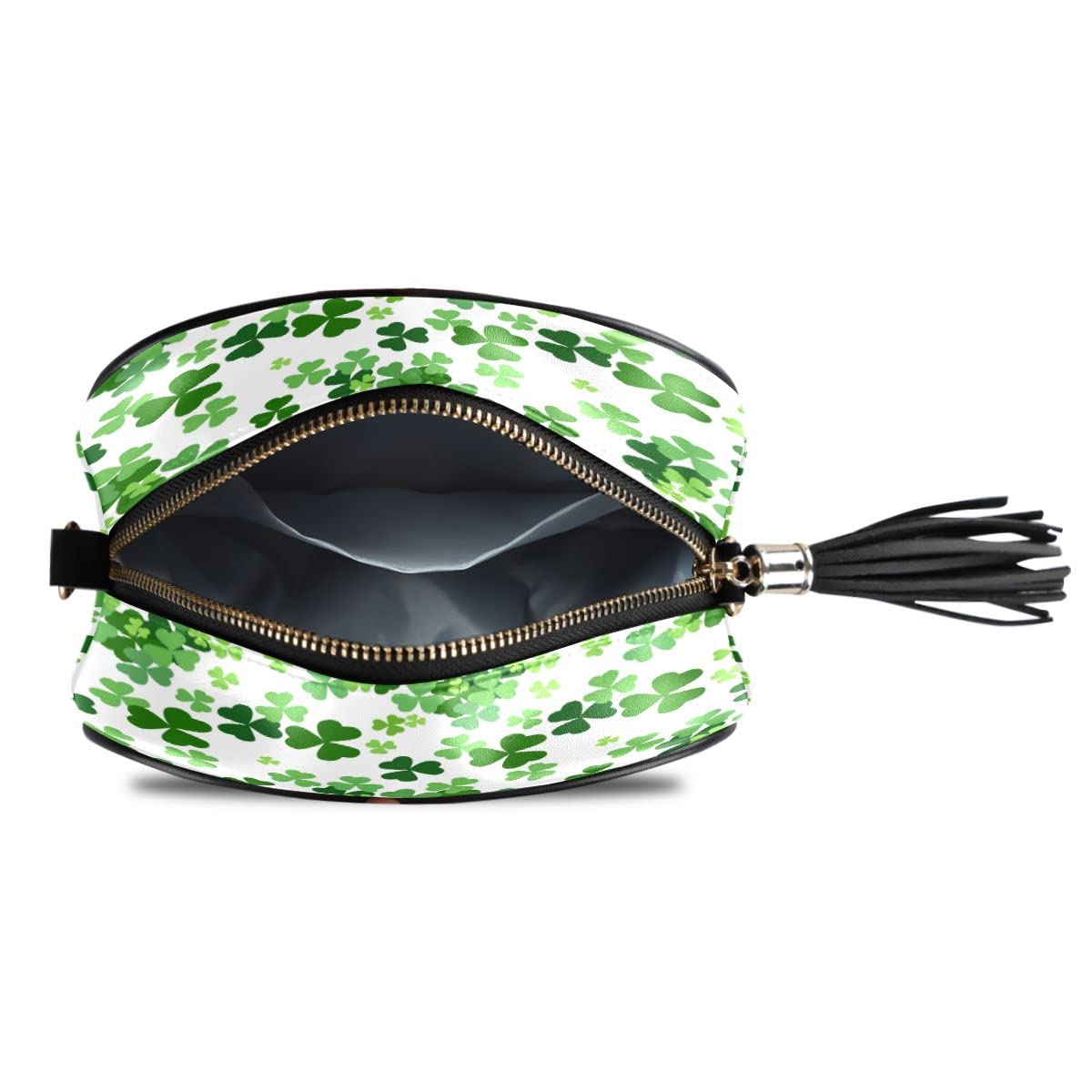 ALAZA Clover Leaves Shamrock Leaf Luck PU Leather Small Women Crossbody Shoulder Bag Purse Wallet with Adjustable Chain Strap