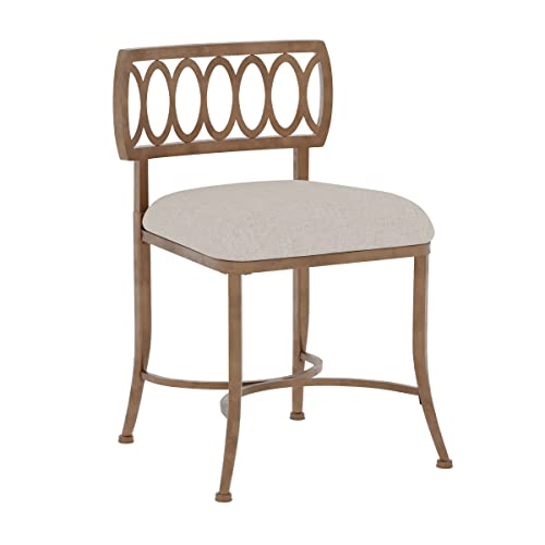 Hillsdale, Canal Street Metal Vanity Stool with Interlocking Oval Back Design for Makeup Room or Bathroom, Golden Bronze