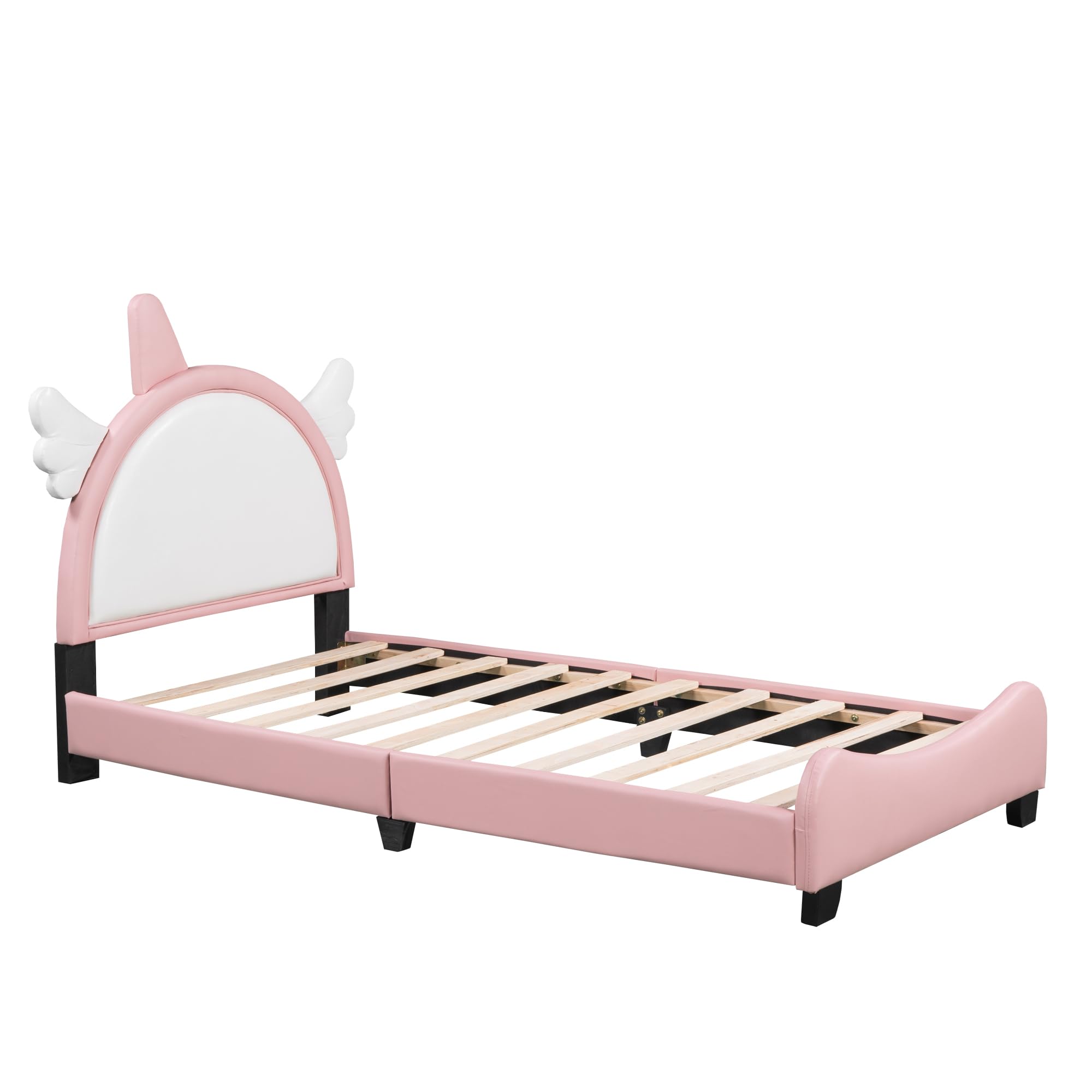 Bellemave Twin Size Princess Bed Frame with Unicorn Shape Headboard,PU Upholstered Princess Twin Bed for Girls,Kids Twin Platform Bed(Twin,Pink)