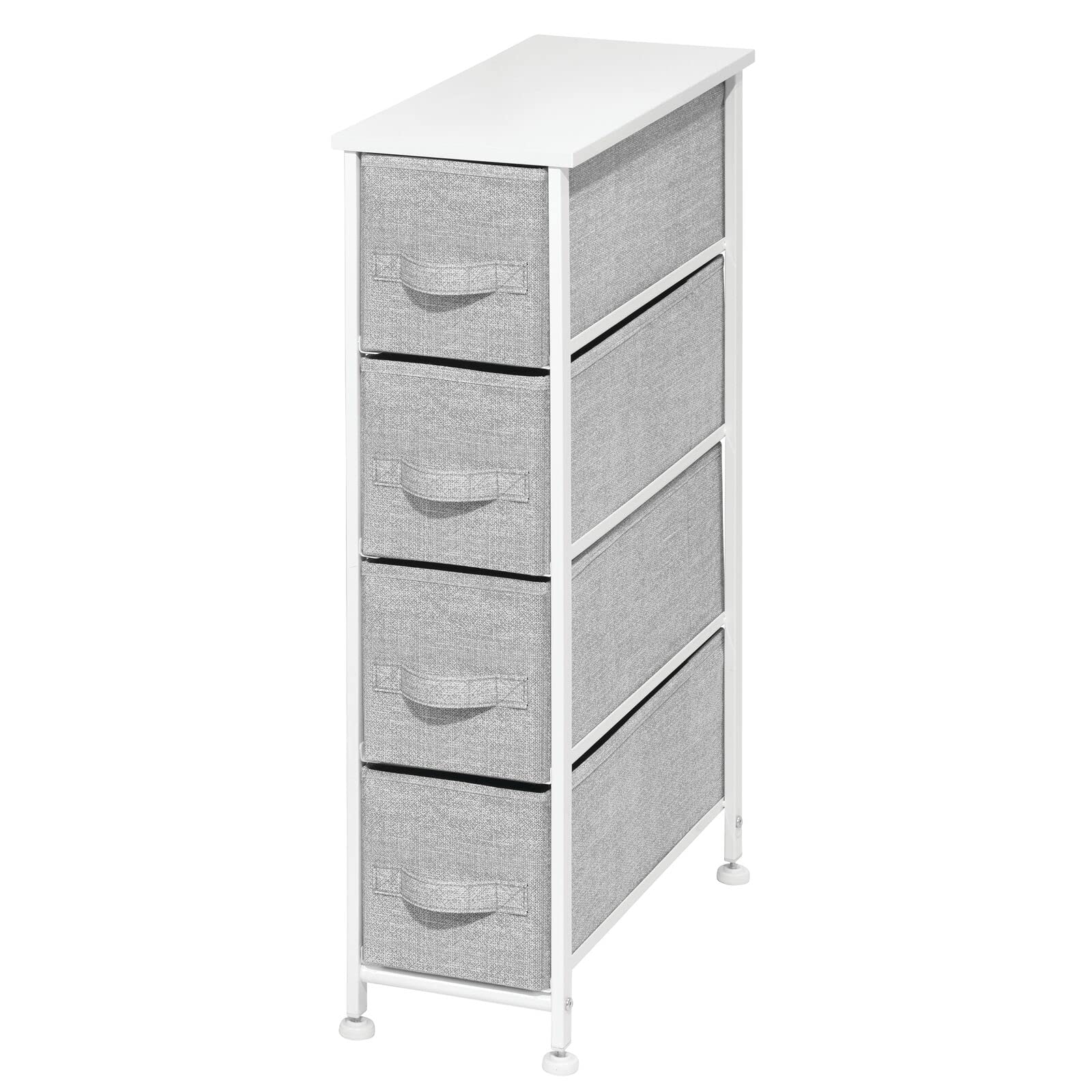mDesign Narrow Dresser Storage Tower Stand with 4 Removable Fabric Drawers - Steel Frame, Wood Top Organizer for Bedroom, Entryway, Closet - Lido Collection - Gray