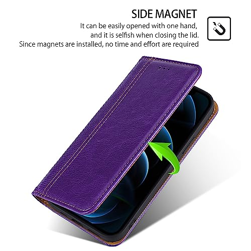 Arseaiy Case for Oppo Reno 6 Pro 5G(MediaTek) Flip Phone Case Shockproof PU Leather Wallet Case Cover with Card Holder Kickstand Shell Purple