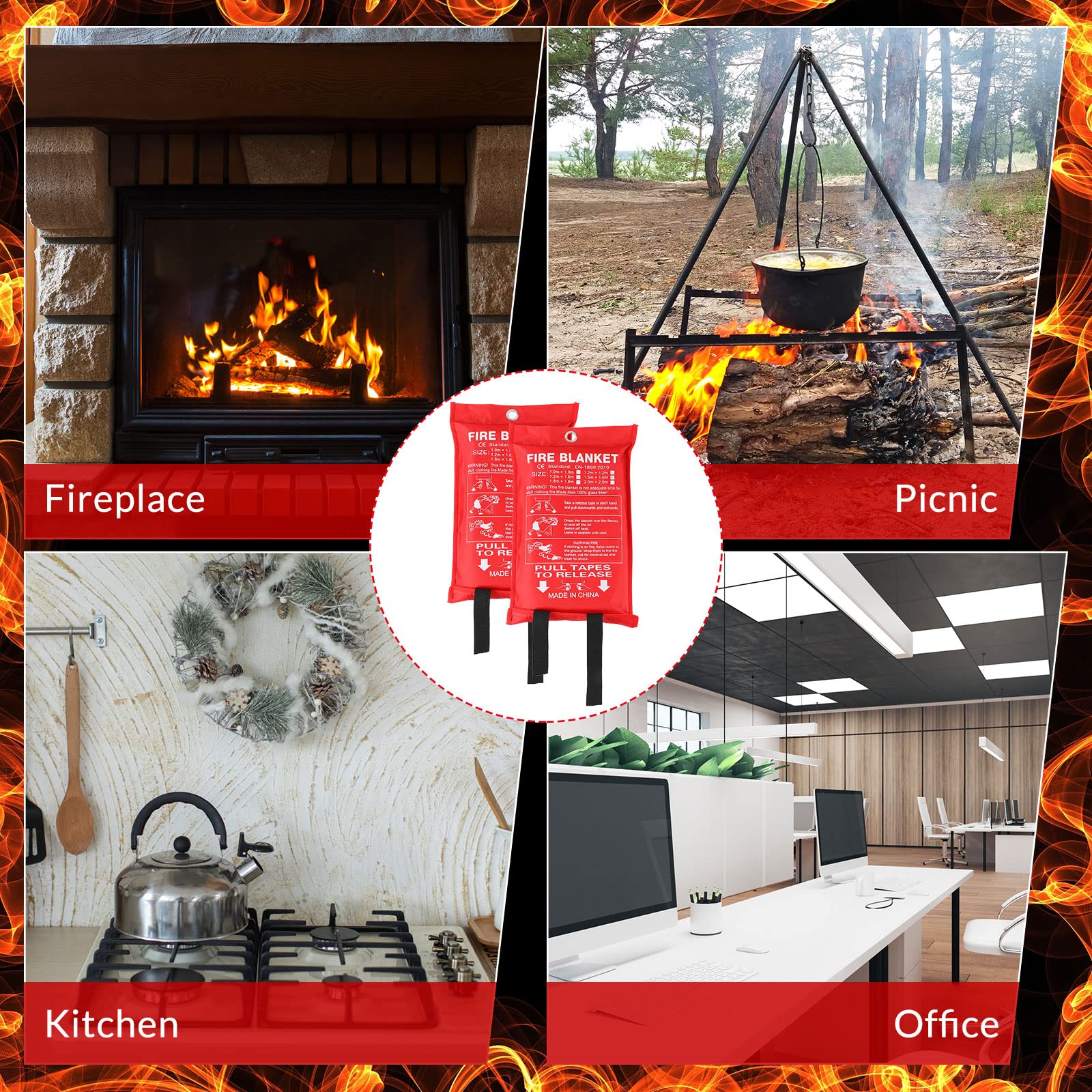 Jerify 4 Pack Fire Blanket for Home Emergency Fire Blanket 47 x 47 Inch Kitchen Fire Suppression Blanket Fiberglass Fire Blanket Flame Retardant Protection and Heat Insulation (Red)