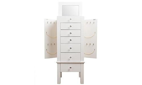 Hives and Honey Kimberly Jewelry Armoire - Modern White Storage Organizer with Divided Drawers and Necklace Hooks - French-Inspired Design with Jewel-Like Pulls - Anti-Tarnish Felt Lining