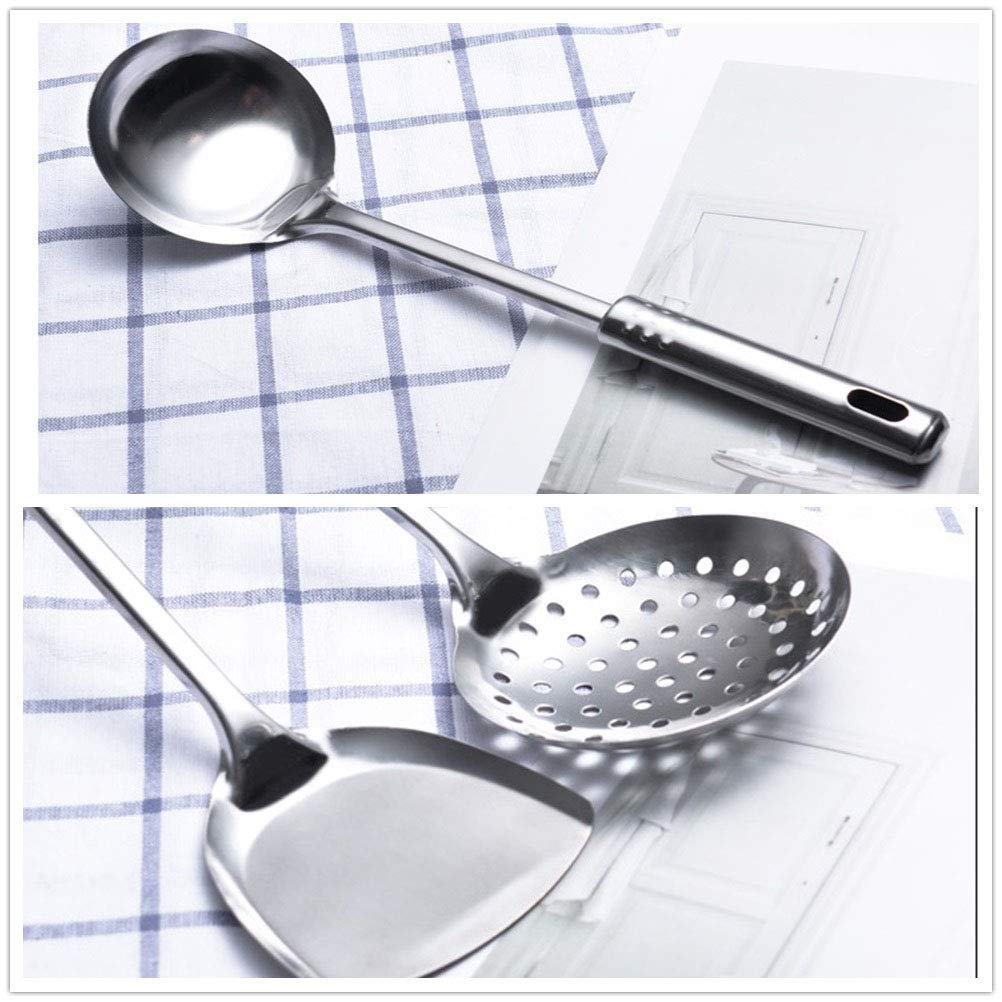 5 Pcs Stainless Steel Cookware Cooking Tools Chef Utensils Stainless Cookware Stainless Steel Scoop Stainless Steel Kitchen Utensils Kitchen Spatula Metal Seven Piece Set