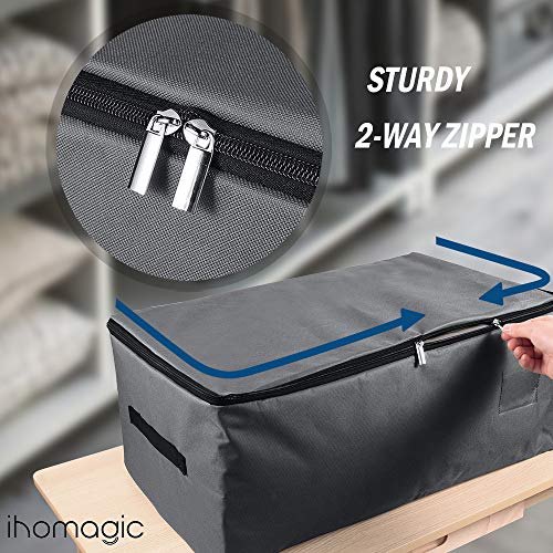IHOMAGIC 2-Pack Under Bed Storage Bag, Zippered Clothes Storage Organizer with Handles - Storage Bins with Clear Pocket to Insert Label β for Clothing, Blankets, Towels 49L(Navy Blue/Dark Grey, S)