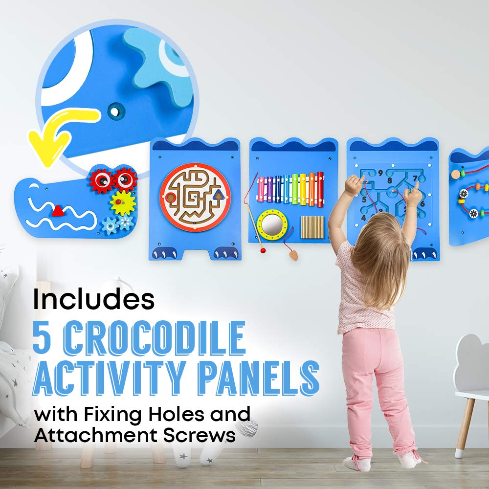 LITTLE CHUBBY ONE Crocodile Activity Wall Busy Board Panels - Fun and Educational Toy for Kids - Easy to Install Wall Mounted Interactive Board Games and Mazes for Kids Encourages Development