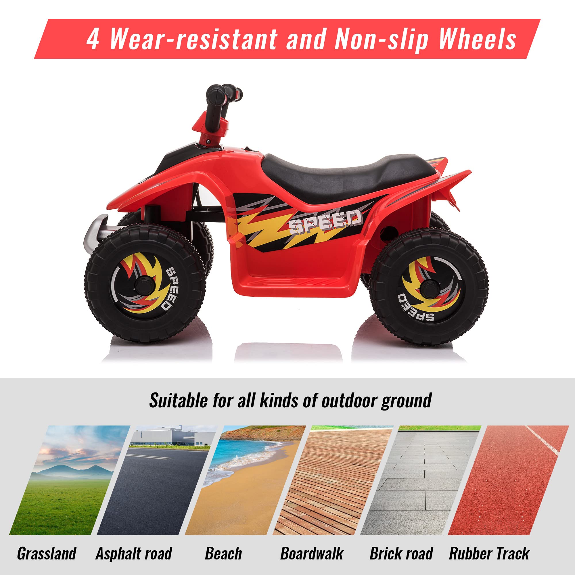 COLOR TREE Kids ATV, 6V Battery Powered Kids Electric Vehicle, 4 Wheeler Quad, 2 Speeds, Forward/Reverse Switch, Motorized Ride On Mini Vehicle Car for Toddlers Boys Girls, Ride on ATV
