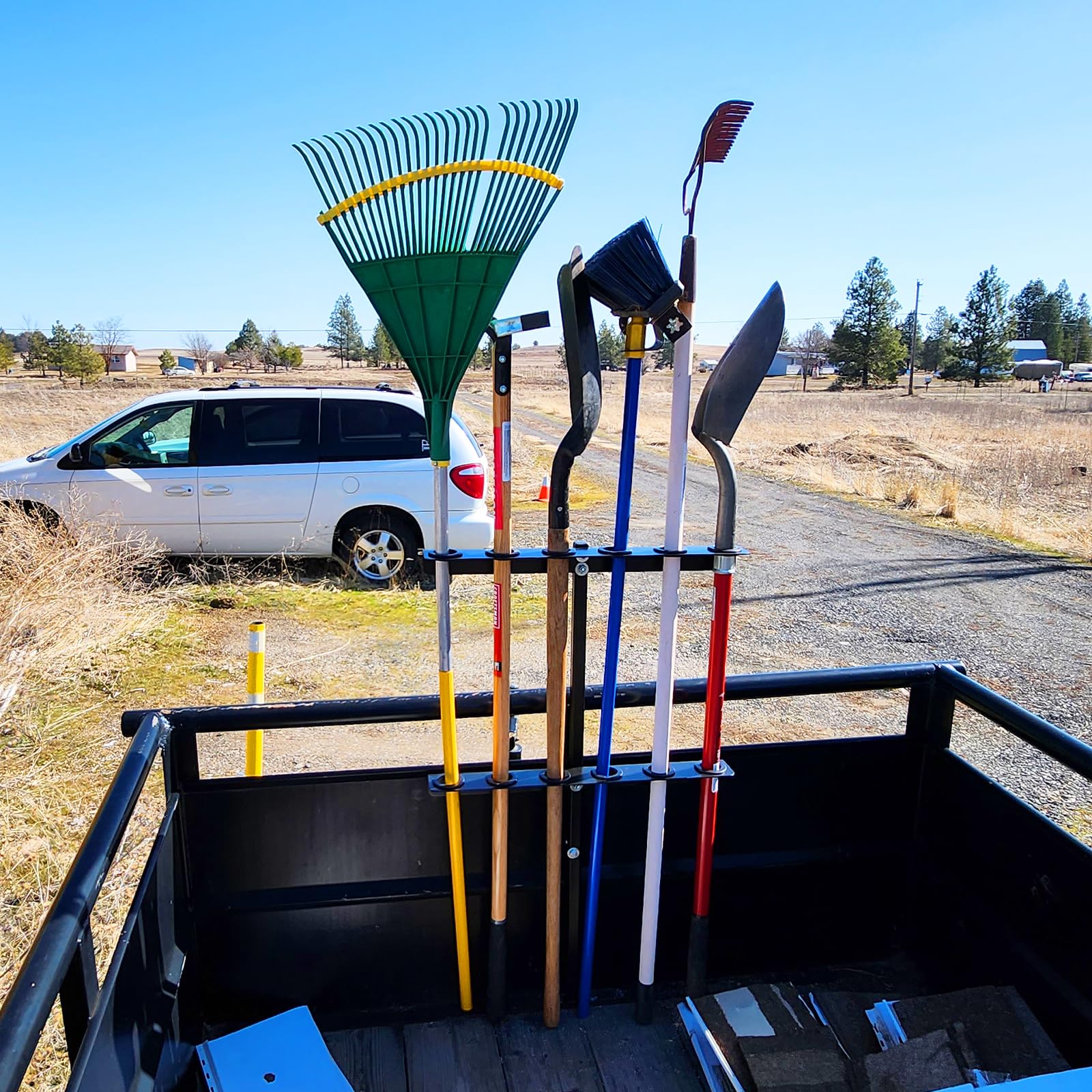 TECTRUC Vertical Hand Rack Landscape Hand Tool Rack,6 Holes Long Handle Tool Storage Holder for Truck Trailer& Garage or Shed Walls Holds 6 Tools for Shovels, Rakes, Hoes(1 Pack, Black)