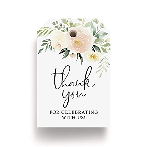 Bliss Collections Thank You Gift Tags, Blush Floral, Thank You for Celebrating with Us Gift Tags for Weddings, Bridal Showers, Birthdays, Parties and Baby Showers, 2"x3" (50 Tags)
