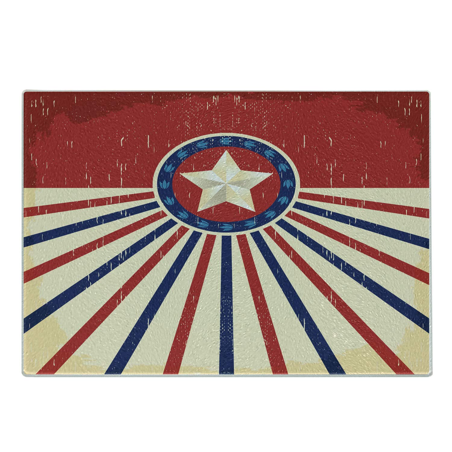 Ambesonne Texas Star Cutting Board, Vintage Stripes and Grunge Liberty and Freedom Themed USA Image, Decorative Tempered Glass Cutting and Serving Board, Small Size, Vermilion Beige Navy Blue