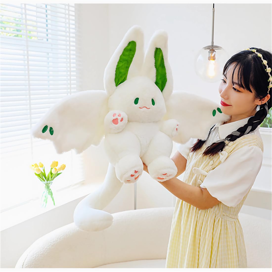 Sengocis 13.7 inch Unique Pink Bat Rabbit Plush Toy,Bat Bunny Plush Pillow,Bat Rabbit Cute Halloween Stuffed Animal