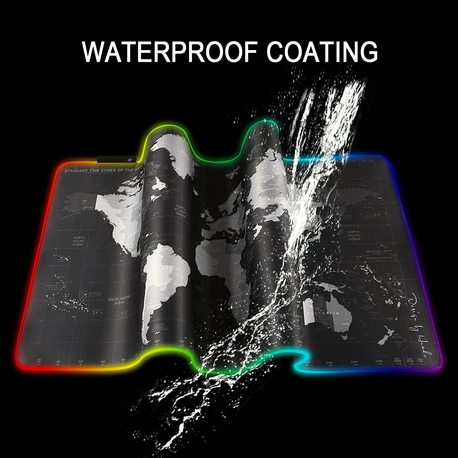 Roxooze Gaming Mouse Pad,Extra Large RGB Mouse Pad with Non-slip Rubber Base,Extended XL Led Desk Mat Ultra Smooth Surface Waterproof for Computer Laptop Home PC Gamer 35.43 x 15.75inch(World Map)