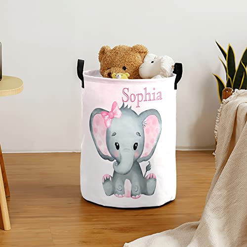 Cute Elephant Gradient Large Laundry Basket Custom Name Foldable Clothes Bag Collapsible Fabric Laundry Hamper Folding Washing Bin for Gift