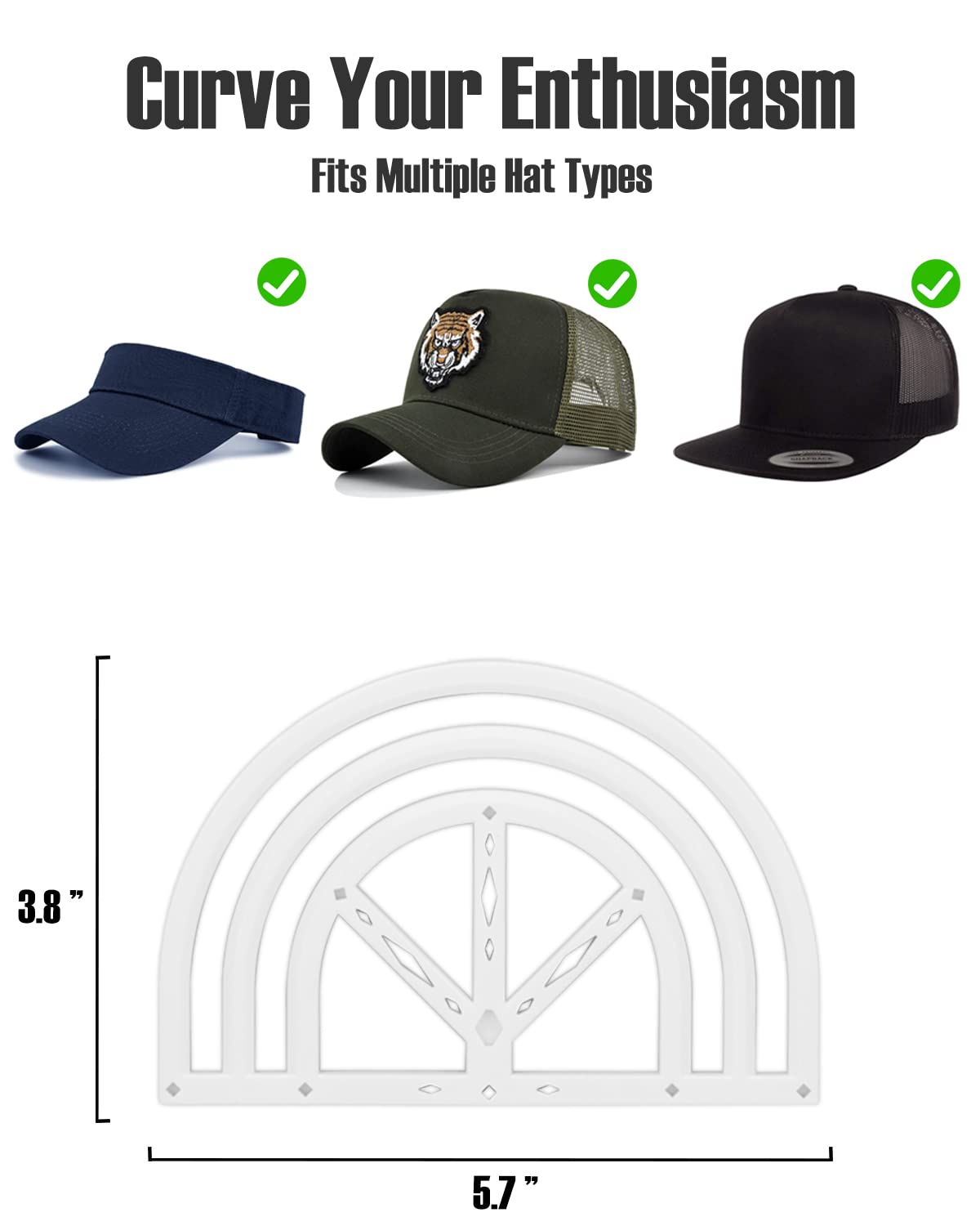 Baseball Hat Curving Band, Mens Baseball Cap Hat Brim Bender, Hat Shaper for Fitted Hats, Trucker Hat, Flat Brim Hats, Perfect Hat Curve Bender, Hat Accessories for Teen Boys, Pack of 4 (Black)