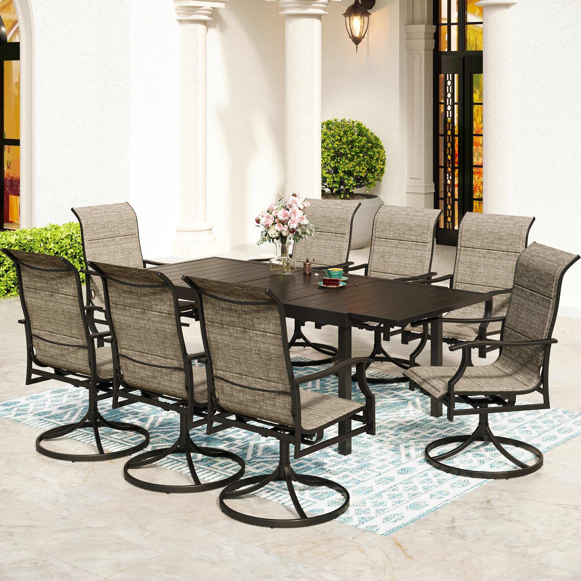SUNSHINE VALLEY 9 Piece Patio Dining Sets for 8, Outdoor Table and Chairs Set with Extendable Rectangular Patio Dining Table and 8 Swivel Patio Dining Chairs, Outdoor Dining Set for Backyard Deck Lawn