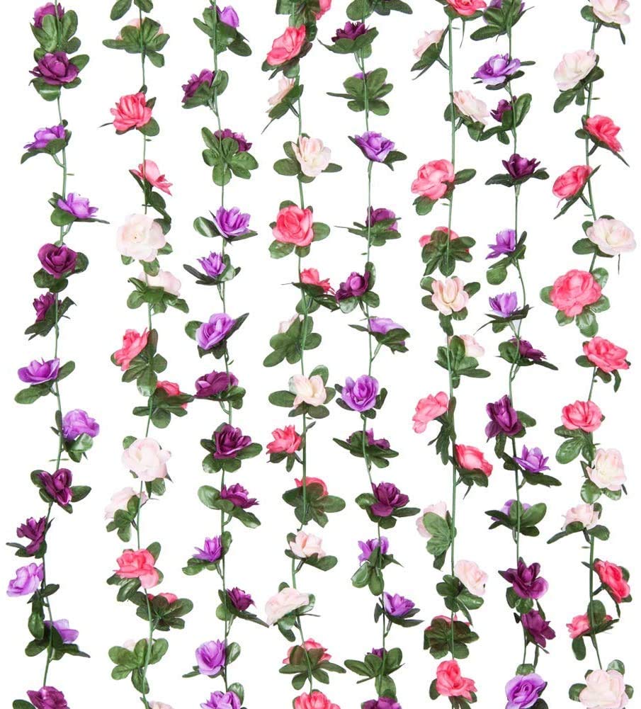 Artificial Flowers, 4 Pcs 32.8 FT Fake Rose Vine, Flower Garland, Hanging Artificial Flowers Greenery Plants for Wedding Birthday Party Decoration Outdoor Hotel Wall Table Bedroom Garden Home Decor