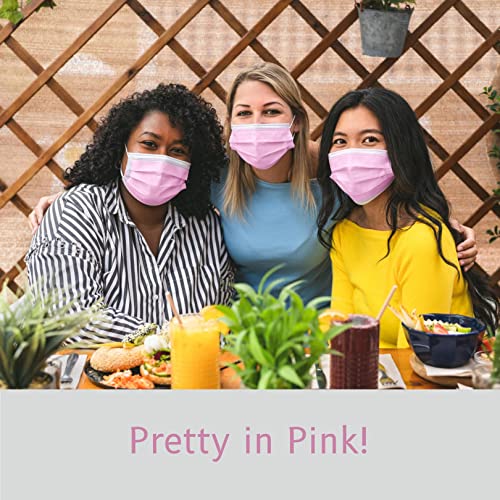 BH Supplies 2400 PCs Bulk Face Mask (48 Packs, 50pcs/Pack), Non Woven Thick 3-Layers Breathable Facial Masks with Adjustable Earloop, Mouth and Nose Cover -Pink