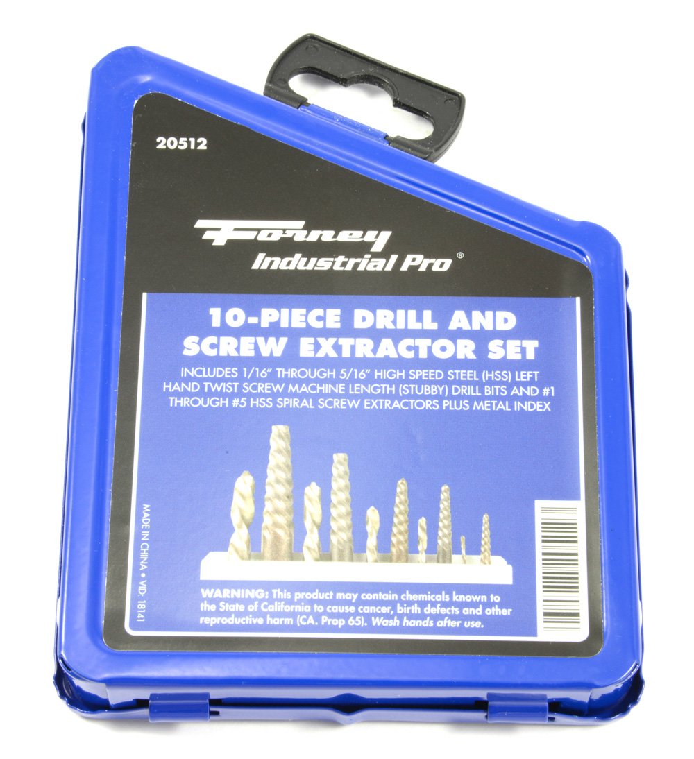 Forney 20512 Drill Bit Set, Industrial Pro Left Hand HSS Screw Machine Length Stubby, 1/16-Inch thru 5/16-Inch, 10-Piece