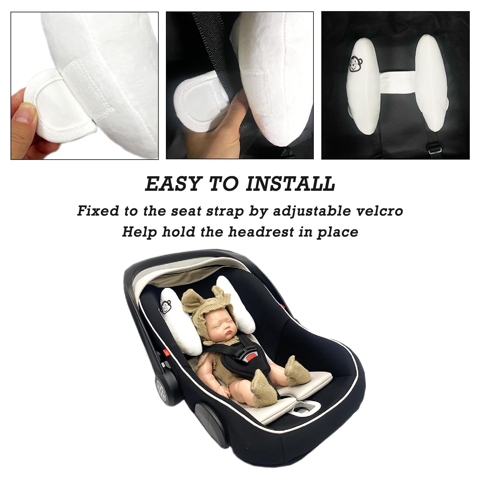 Inchant Adjustable Toddler Headrest & Neck Support, Banana Shape Travel Pillow,Best Headrest for Car Seat,Pushchair, White