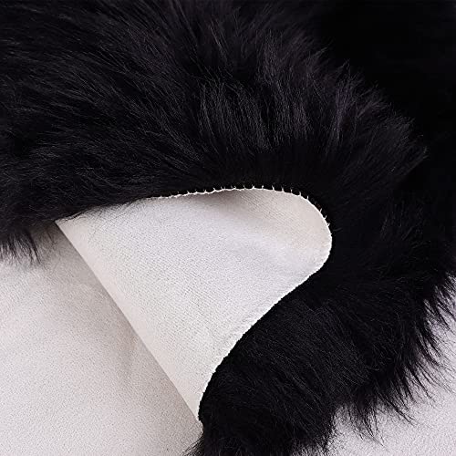 uxcell Faux Fur Round Rug,Fluffy Area Mat,Fluff Rugs for Bedroom Floor Sofa Living Room 2 x 2 Feet Black