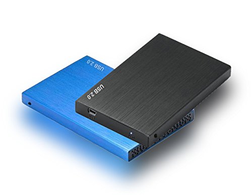 BIPRA (2 Pack) 2.5 Inch USB 2.0 Hard Drive Disk External Enclosure Case for 9.5mm & 7mm 2.5" SATA HDD and SSD (Black and Blue)