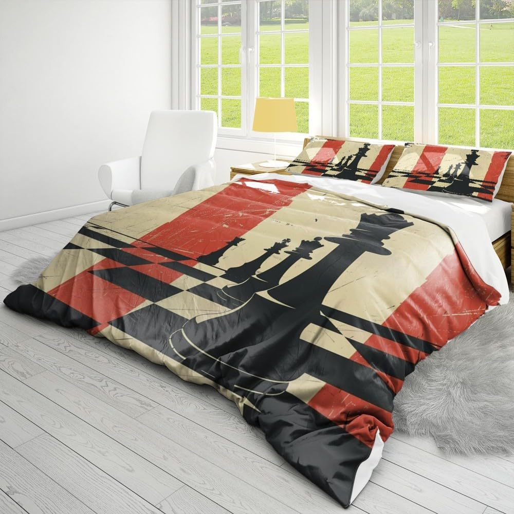 Aimery Chess Duvet Cover and Comforter Set โ Artistic and Strategic Chess Piece Design, Premium Microfiber Bedding for a Thoughtful and Unique Bedroom Decor (King (104"x90"),05)