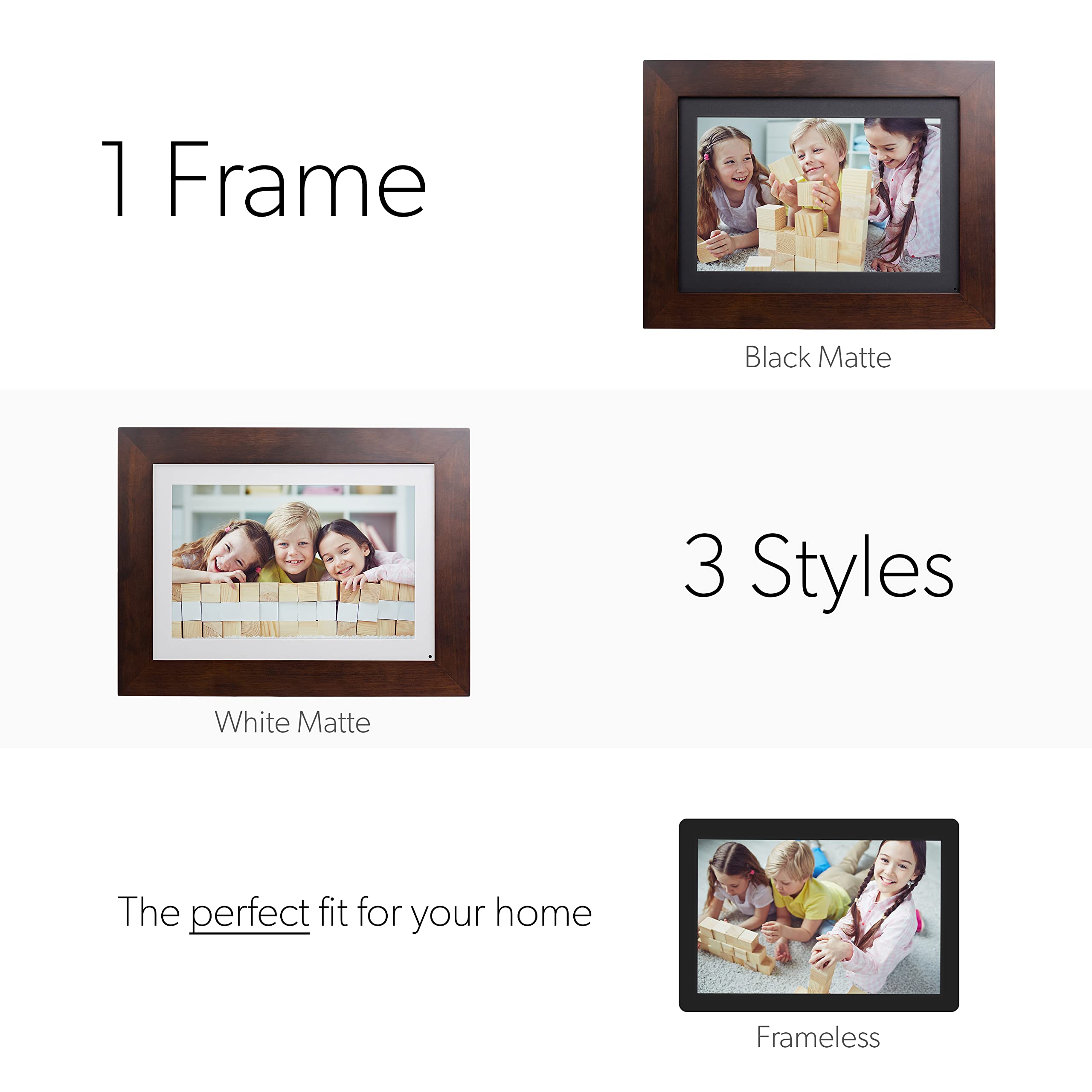 Simply Smart Home Photoshare 8” WiFi Digital Picture Frame, Send Pics from Phone to Frames, 8 GB, Holds 5,000+ Photos, HD Touchscreen, Espresso Wood Frame, Easy Setup, No Fees