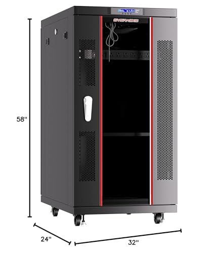 Server Rack - Locking Cabinet - Network Rack Cabinet Enclosure - 27U - Rack Mount - 32 Inch Deep - Server Cabinet - on Casters - Rack Shelf - Cooling Fan - Thermostat - Sysracks - SRF