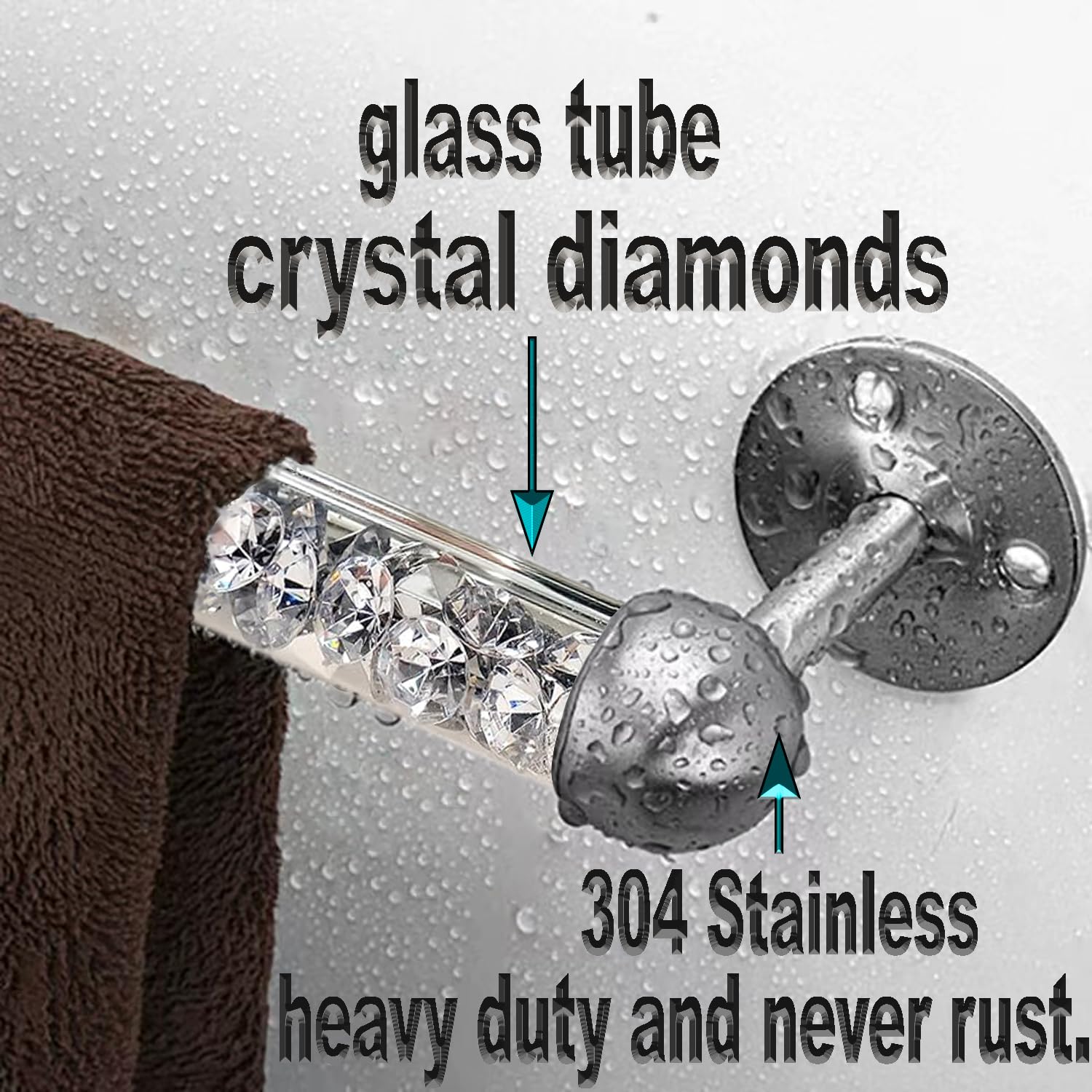 Meetart Towel Racks for Bathroom,Crystal Crushed Diamond Wall Towel Bar,2 Bar Mounted Bathroom Towel Organization for Rolled Towels,Rolled Blanket.(20”)