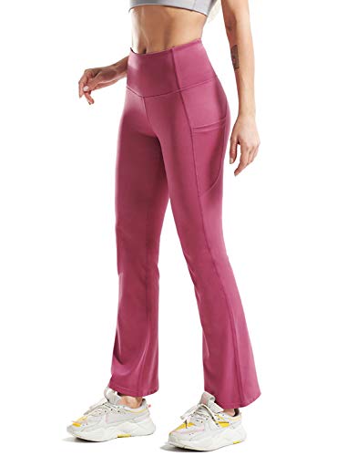 CADMUS High Waist Leggings for Women Naked Feeling Buttery Soft Bootcut Yoga Pants 2 Side Pockets, 39#, PaleVioletRed, M