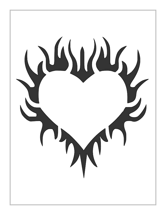 FIRE HEART Stencil Flames Tribal Love Valentines 8" x 10" Reusable Plastic Sheet S841
