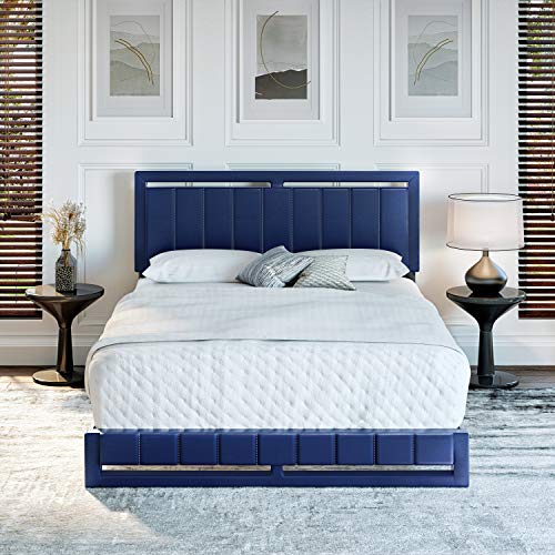 Boyd Sleep Beaumont Upholstered Platform Bed with Headboard, Mattress Foundation with Strong 14 Wood Slat Supports, No Box Spring Required, Black Faux Leather, Size Queen