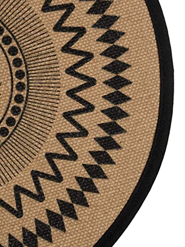 Bricker Jute and Cotton Printed Round Table Mat (38x38 Cms, Black) -Pack of 4