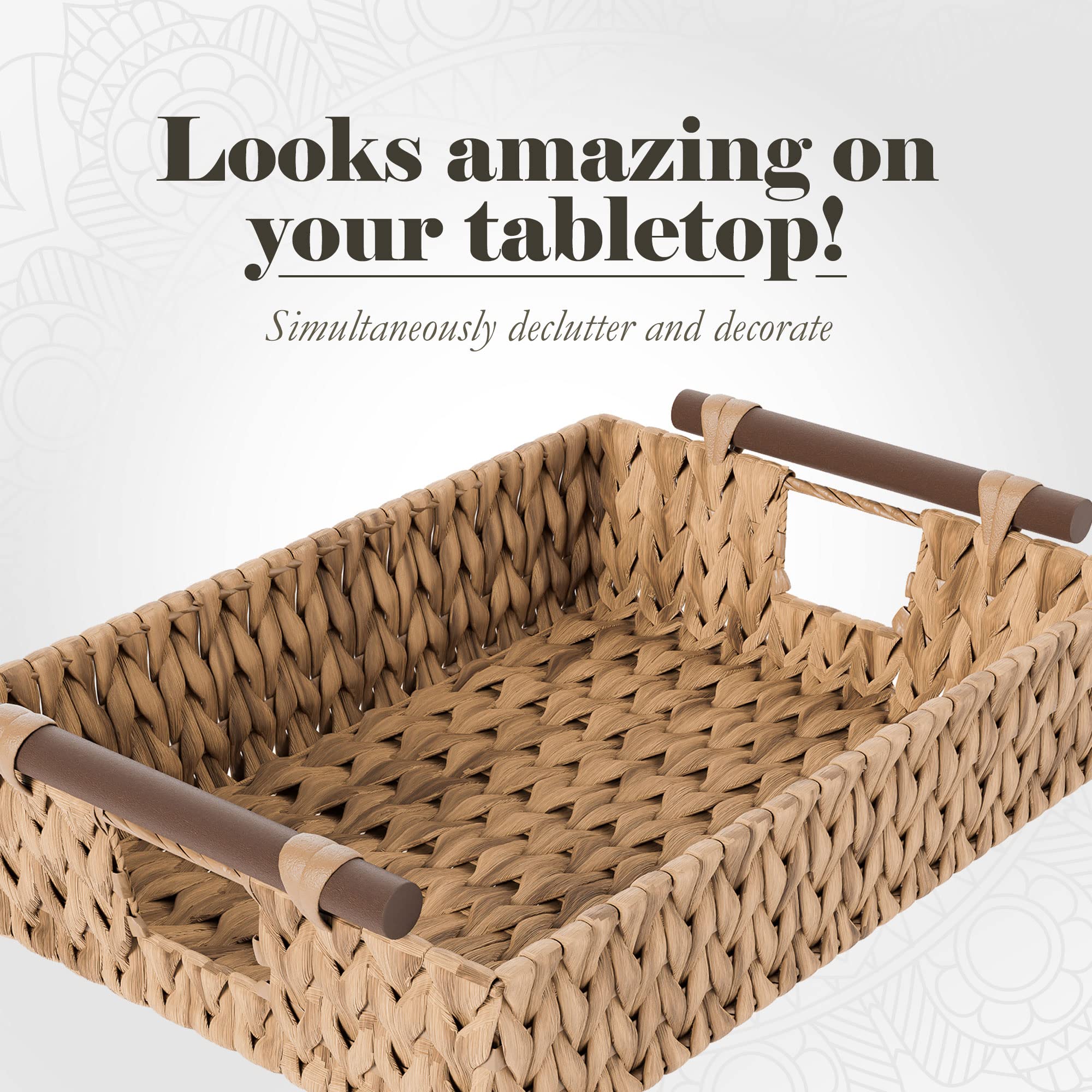 American Atelier Water Hyacinth Wicker Basket with Handles | Rectangular Woven Wicker Storage Baskets with Built-in Carry Handles | Laundry Storage or Pantry Bin | Natural Weave