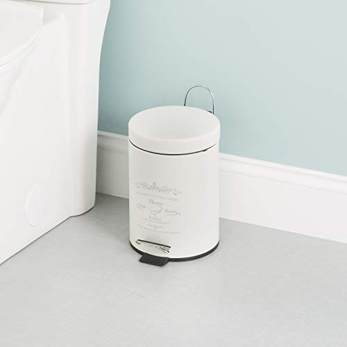 Home Basics Paris Collection Bathroom Accessories, Office, Bedroom, Decorative Waste Basket With Stylish Accent Decor To Complement Any Bathroom (3 Liter Waste Bin)