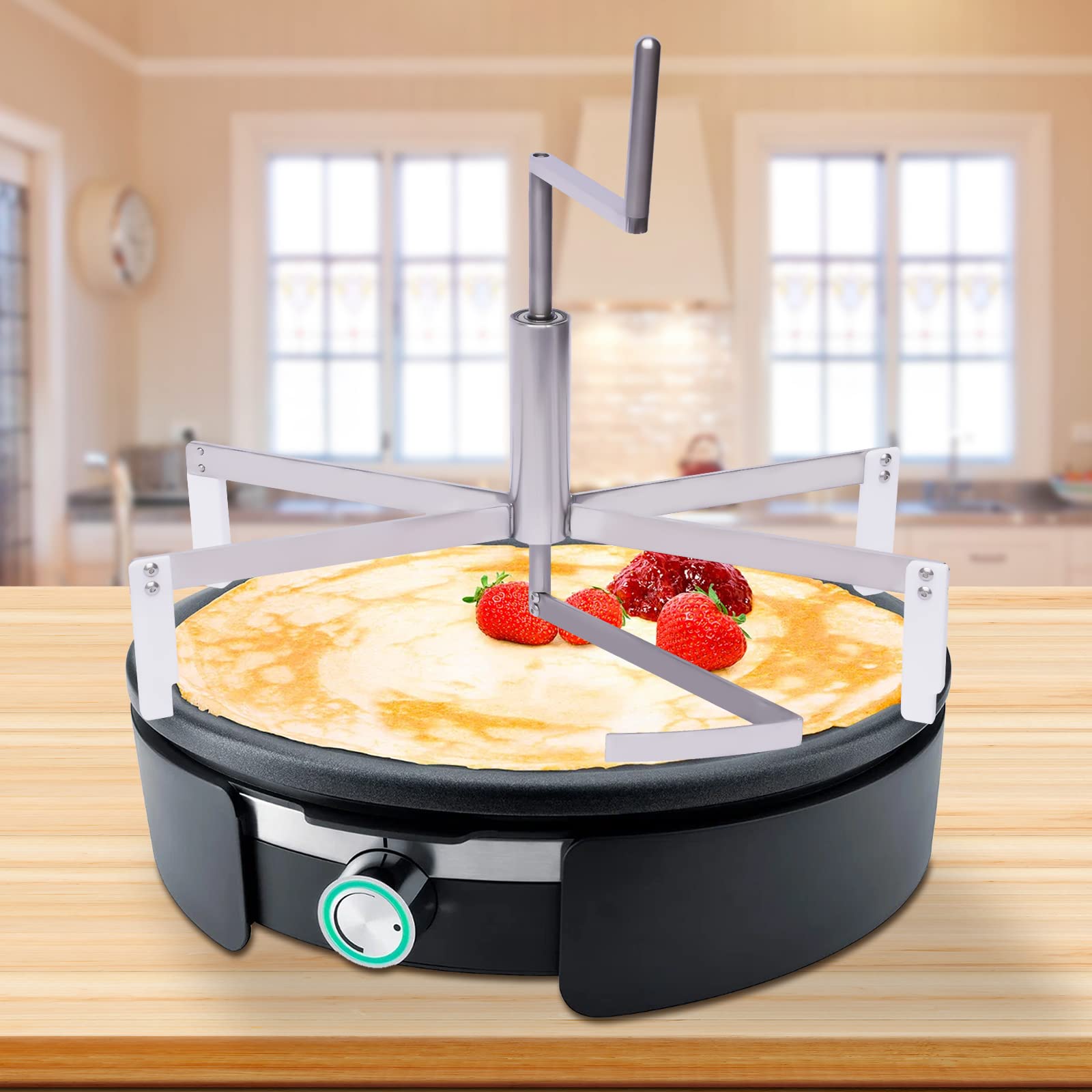 40cm Crepe Spreader Round Stainless Steel Crepe Batter Spreader Manual Non-Stick Pancake Pizza Batter Spreader Tool Crepe Maker Machine (Silver)