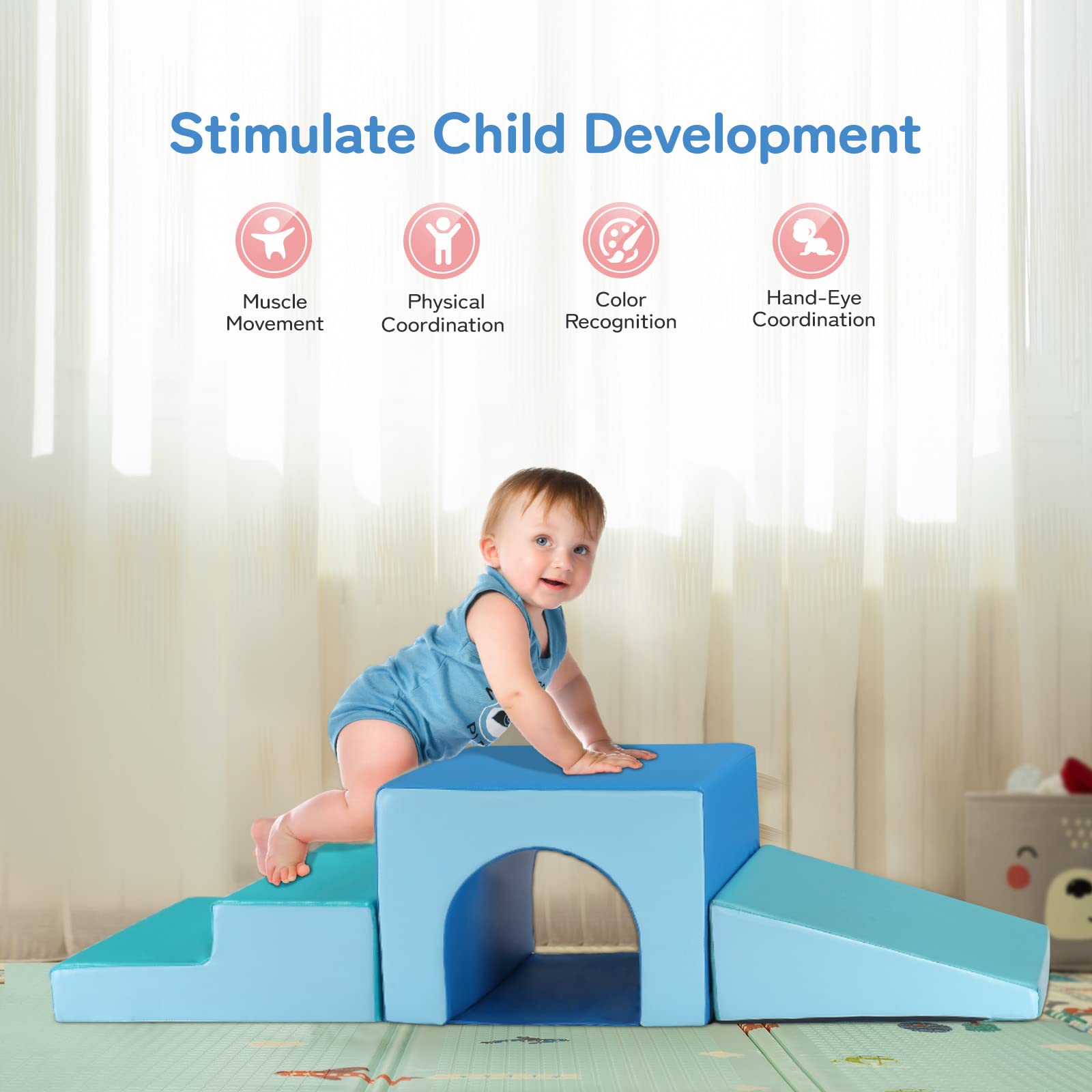 JOYMOR Indoor Soft Foam Climber Play Sets, Beginner Toddler Climber with Slide, Stairs and Ramp, Indoor Climbing Toys for Toddlers Kids and Children