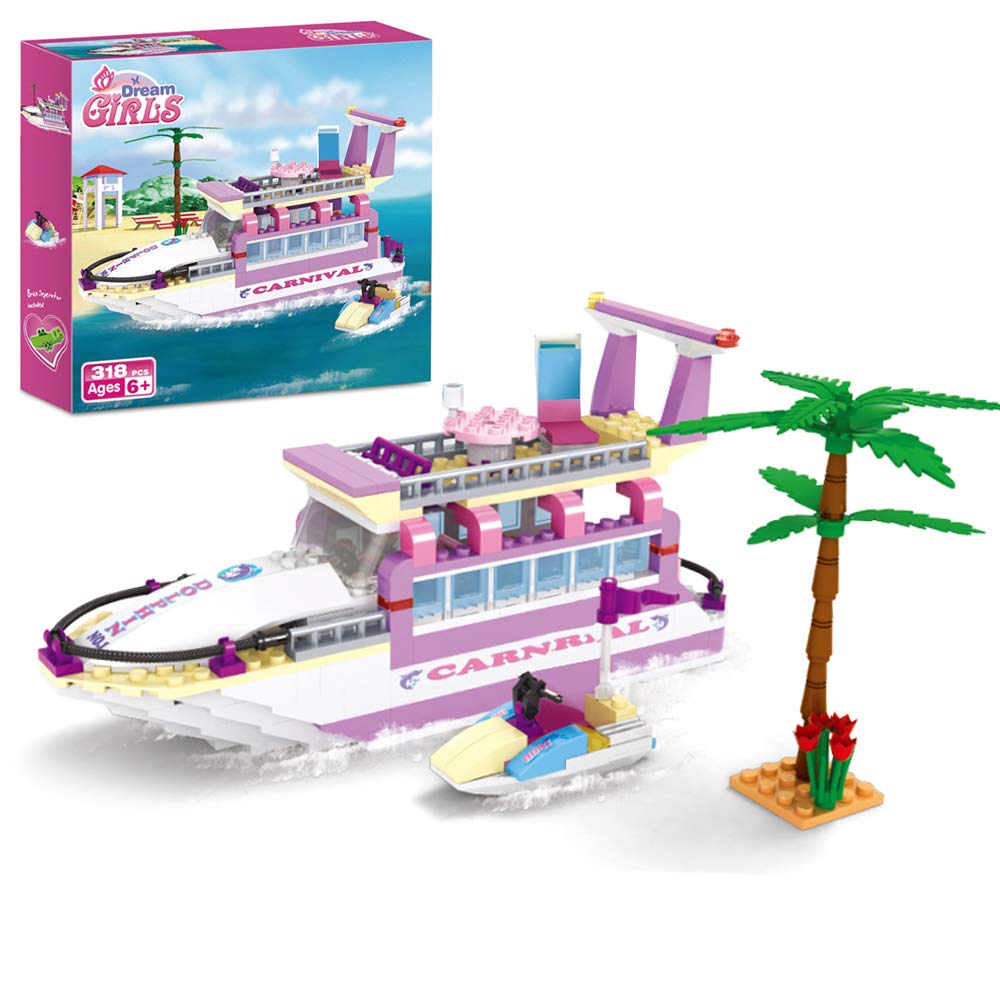 BRICK STORY Dream Girls Cruise Ship Building Toys Playset Creative Friends Yacht Building Sets 318 Pieces Girls City Boat Model Building Kit Christmas Birthday Gift for Kids Age 6-12