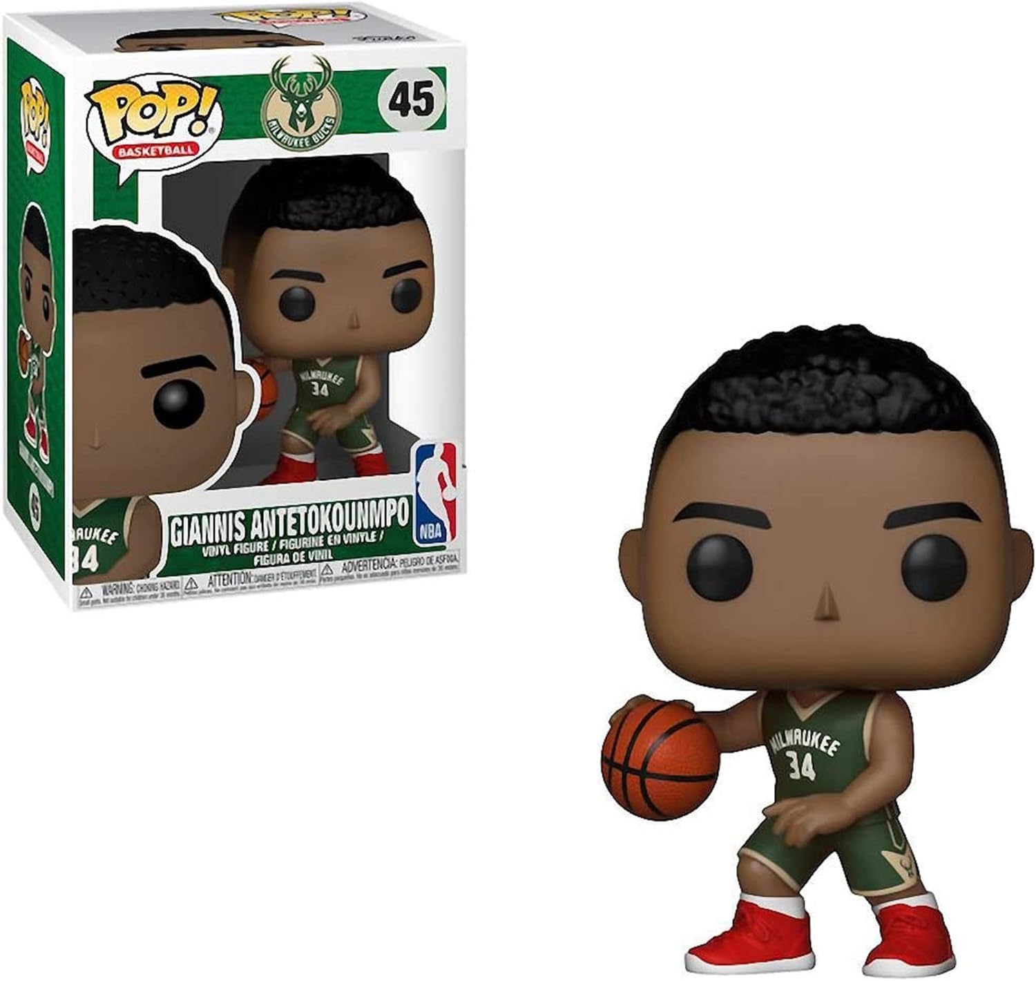 Giannis Antertokounmpo Milwaukee Green Jersey #45 Pop Sports NBA Action Figure (Bundled with Pop Protector to Protect Display Box)