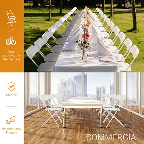 VINGLI 10 Pack White Plastic Folding Chair, Indoor Outdoor Portable Stackable Commercial Seat with Steel Frame 350lb. Capacity for Events Office Wedding Party Picnic Kitchen Dining