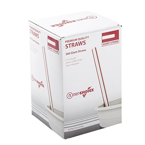 AmerCare 7.75 Inch Giant White with Red Stripes Paper Wrapped Straws, Case of 7200