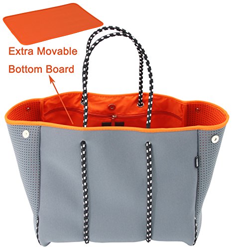 QOGiR Neoprene Multipurpose Beach Bag Tote with Inner Zipper Pocket (Grey, Large)
