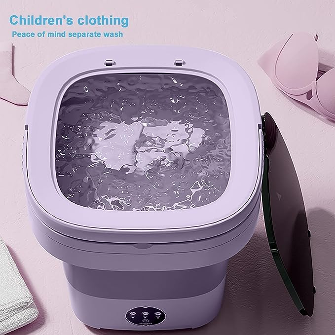 Boredbay Portable Washing Machine, 9L Large Capacity Small Washing Machine,Foldable Washing Machine with Spin-Dry Basket,Mini Washer (Purple)