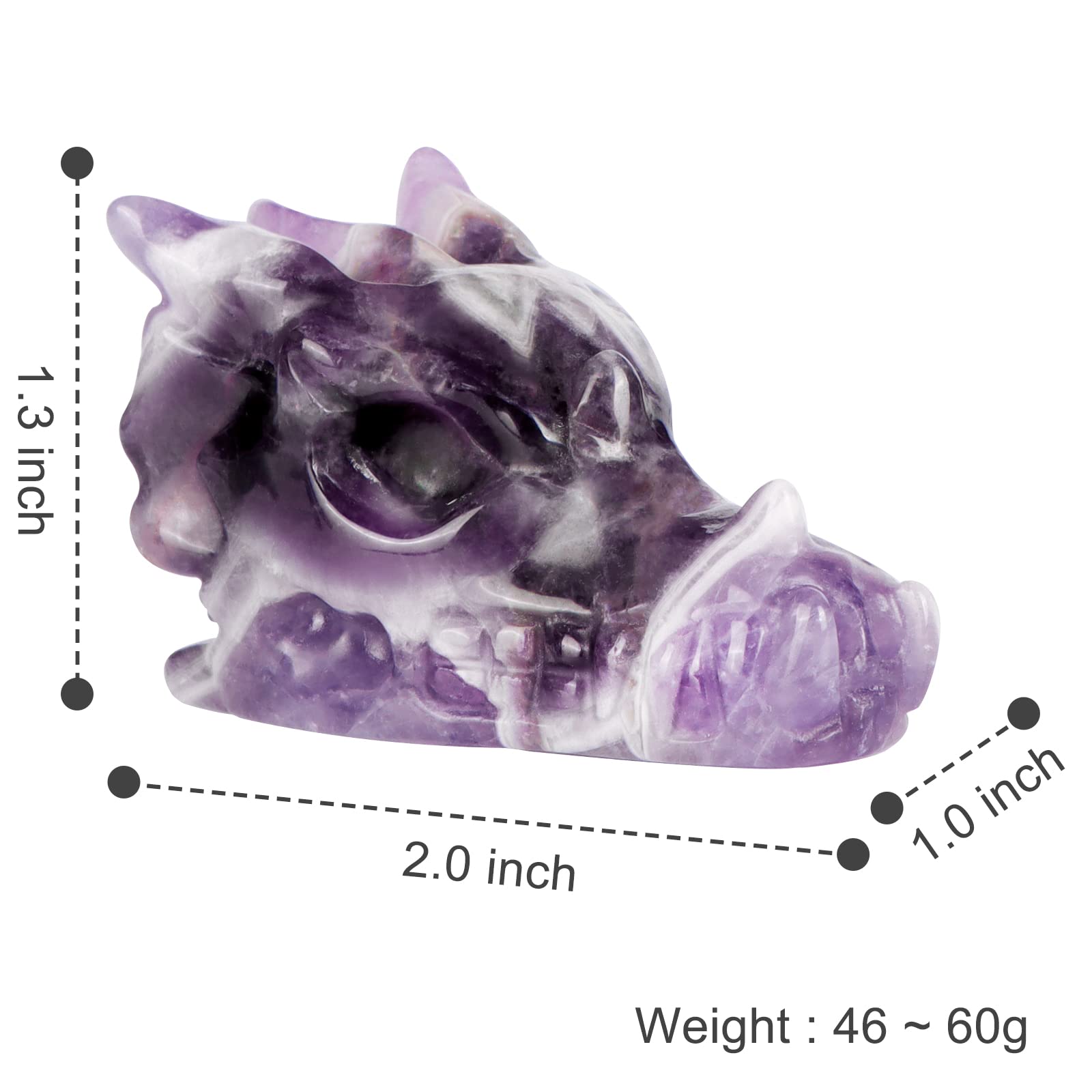 Artistone 2" Crystal Dragon Head Skull Statue, Hand Carved Realistic Dragon Gem Figurines Healing Stone Sculpture for Home Decor with Gift Box