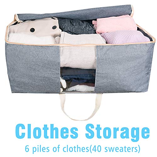 Qozary Large Storage Bags for Comforters, Blankets, Clothes, Quilts and Towels, Better and Sturdy Organizer Bag, Under Bed Storage, Great for Closets, Bedrooms (Gray)