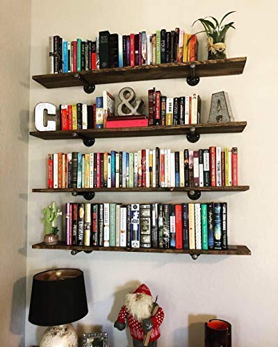 Industrial Black Iron Pipe Shelf Brackets β12 Inch Set of 6, Heavy Duty Rustic Floating Shelf Bracket, Clothing Rack, Coated Finish, Hardware Included